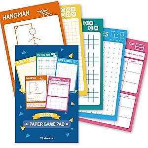 GRANDLMOON 5 Portable Travel Game Activities Pad On The Go Plane Trip Pen Pencil and Paper Game for Kids 6 x 9-inches (75 Sheets)