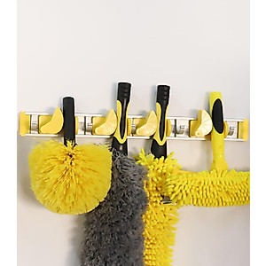 Opow Good Grip Wall-Mounted Mop and Broom Holder Storage Organizer Cleaning Tools Hanger for Kitchen Garden Laundry Room and Garage (4 slots, 5 hooks)