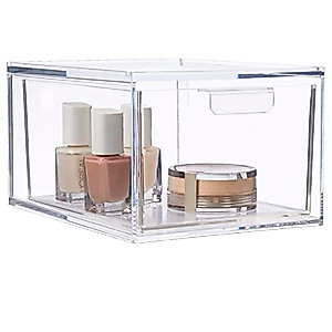 STORi Audrey Stackable Clear Bin Plastic Organizer Single Drawer | 4.5-Inches Tall | Organize Cosmetics and Beauty Supplies on a Vanity | Made in USA