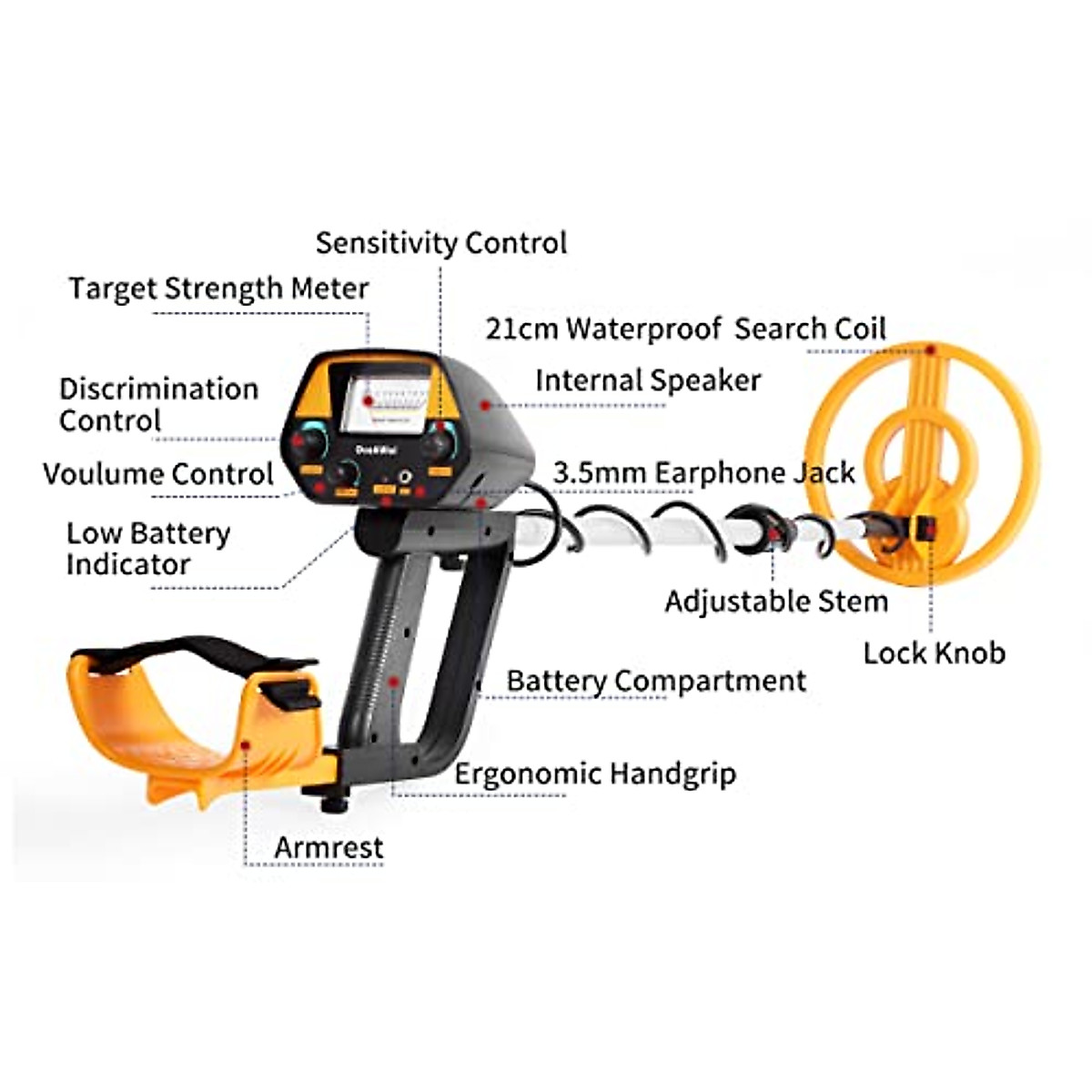 DeeAWai Kids Metal Detector - 2 lbs Lightweight Metal Detectors for Kids Adults - Junior All Metal Metal Detector Adjust from 30" to 42" with 8" Waterproof Search Coil, Orange