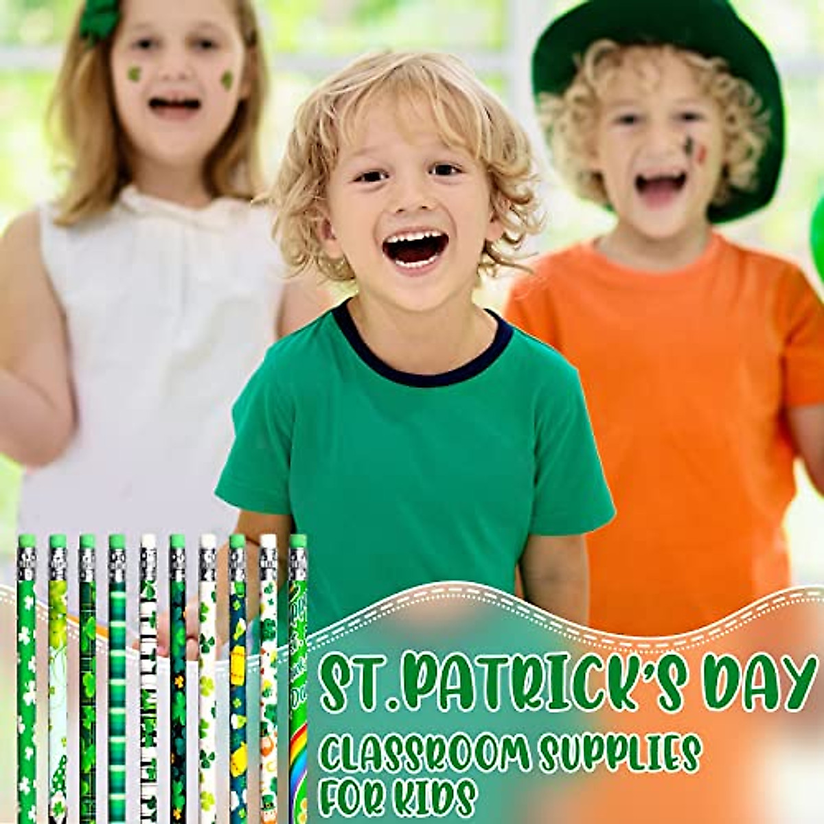 St Patrick's Day Pencils with Eraser Wood Shamrock Pencils Lucky Shamrock School Pencils Cute Green Pencils for St Patrick's Day Party Kids Awards Classic Holiday School Supplies (40)
