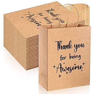 Ctosree 20 Pcs Gift Paper Bags for Employee Coworker Colleague Thank You for Being Awesome Bags with Handles Thank You Gift Bags for Colleague Employee (8.3 x 4.3 x 10.6 Inch, Kraft Paper)