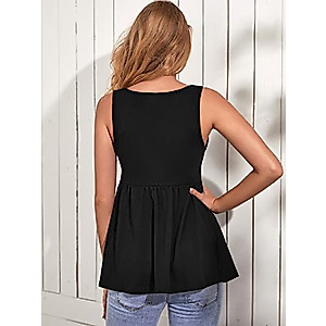 MakeMeChic Women's Maternity Tank Top Casual Solid Sleeveless Peplum Top Black L