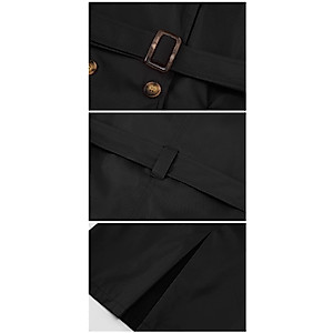 Chrisuno Women's Double-Breasted Trench Coat Classic Lapel Overcoat Slim Outerwear Coat with Belt Black L