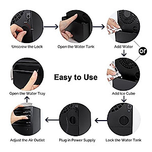 Portable Air Conditioner Fan, KUUOTE Personal Space Air Cooler Quiet Desk Fan Mini Evaporative Cooler Misting Fan Small Table Fan Air Circulator Humidifier for Small Room Home Office Bedroom, Black