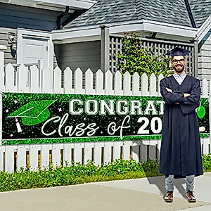 Large Class of 2023 Banner Green Congrats Grad Banner Backdrop Graduation 2023 Yard Sign for Graduation Party Supplies Graduation Decorations 2023 (Green)