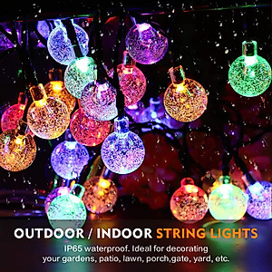 Techip Solar String Light 60LED Crystal Globe Solar Outdoor Lights with 8 Lighting Modes Waterproof Solar Globe Lights for Garden Tree Patio Party Christmas