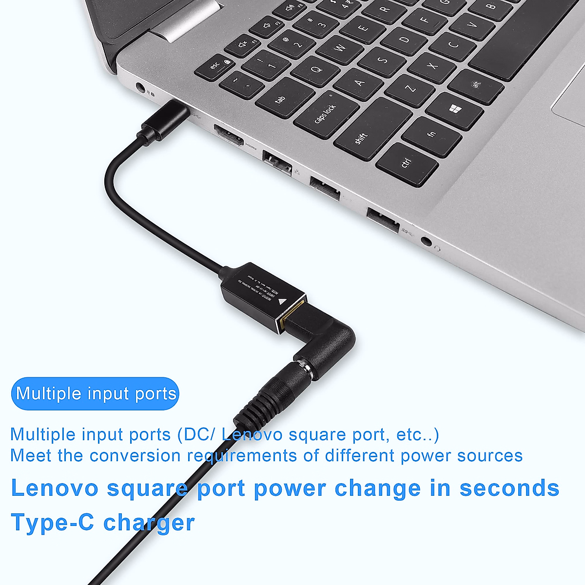 GINTOOYUN PD65W Lenovo Square Mouth to USB-C Charging Cable Lenovo Square Mouth to Type-C Charger Power Adapter Cable for Laptops,Mobile Phones,Tablets, Rechargeables,etc(7Inch)(Lenovo Square Mouth)