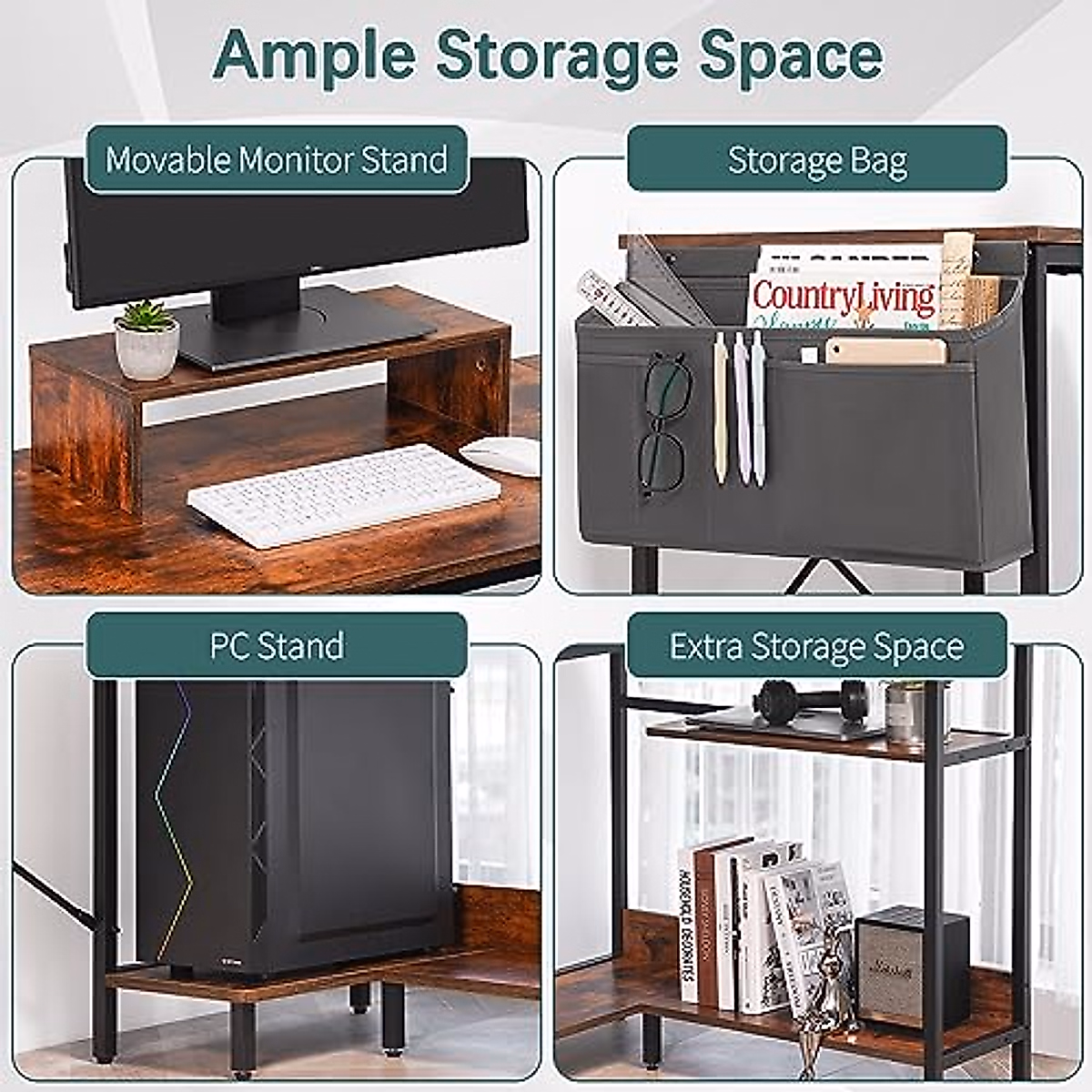 Yoobure L Shaped Desk with Storage Shelves 47 Inch Computer Desk with Outlets & USB Ports Home Office Desk with Monitor Stand Corner Desk for Small Space Study Table Small Desk L Desk with Storage Bag