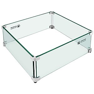 Apromise Fire Pit Wind Guard - 17.5" x 17.5" x 7" Fire Pit Glass Wind Guard for Square Fire Pit Table | 5/16-Inch Thickness Tempered Glass & Hard Aluminum Corner Brackets