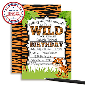 Tiger Birthday Party Invitations for a WILD time, 20 5x7 Fill In Cards with Twenty White Envelopes by AmandaCreation.