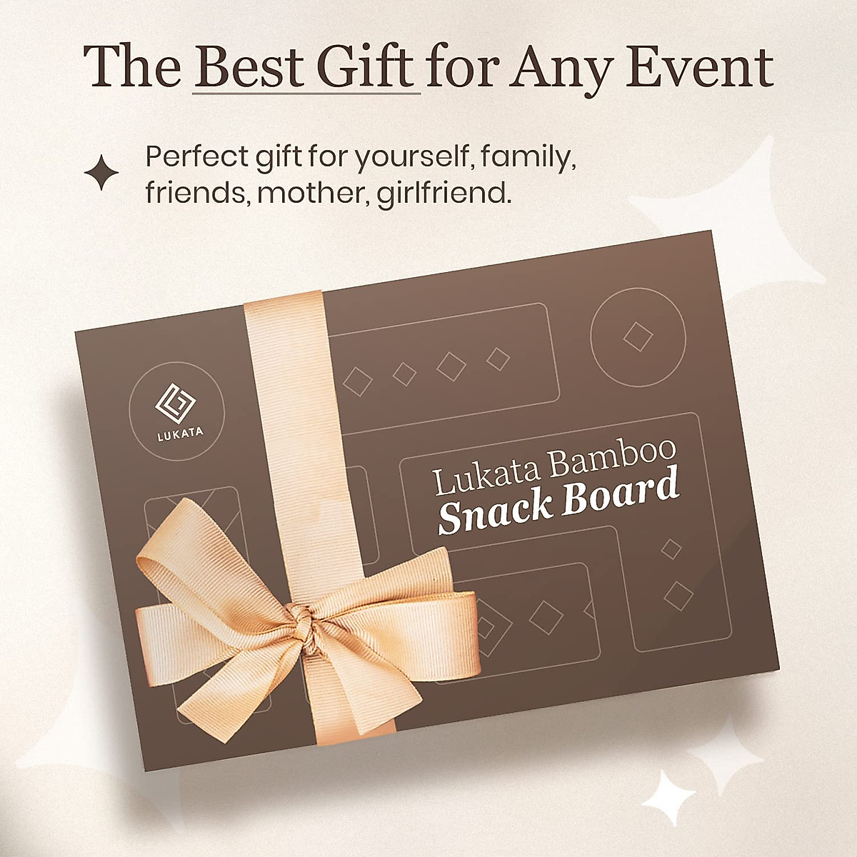 Lukata Grazing Board - Small Charcuterie Board for Snacks Cheese & Appetizers - Durable Bamboo Serving Platter for 2-3 People Parties Guests Picnics - 12.6''x 8.7''x 0.8''