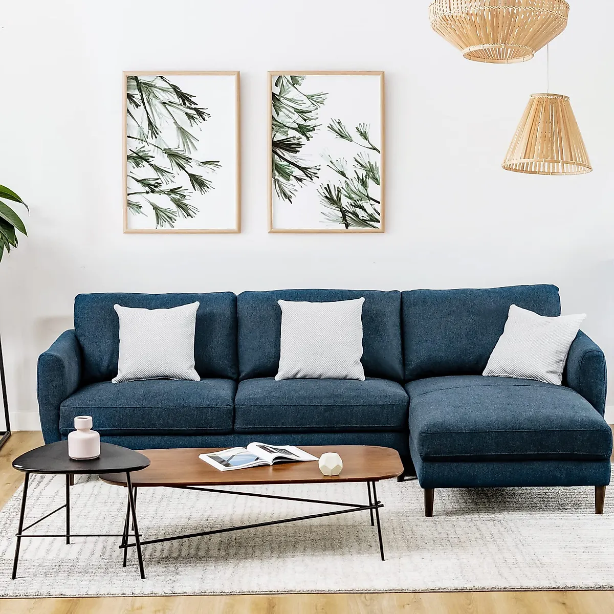 Giantex Sectional Sofa Couch Set, 3-Seat Sofa with Chaise Lounge, Modern L-Shaped Sofa Set for Living Room Apartment Office, Easy Assembly (Navy Blue)