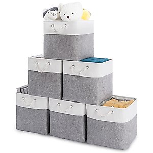 Oterri 6 Pack Foldable Storage Cubes, 13x13 Inch Fabric Bins, Decorative Storage Baskets for Home, Shelves, Nursery Organizers, Grey/White