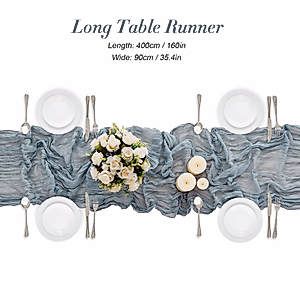 10 Pack Cheesecloth Table Runner - 13.3Ft Dusty Blue Boho Gauze Cheese Cloth Table Runner 35x160 Inch Long Romantic Sheer Table Runner for Wedding Bridal Baby Shower Birthday Party Table Decoration