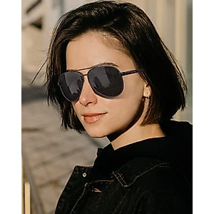 LUENX Aviator Sunglasses for Men Women Polarized-Stylish Shades Non Mirror UV400 Protection Driving Outdoor Activities 59 MM(All Black)