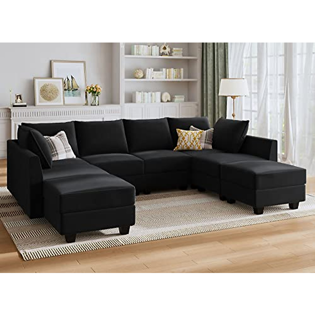HONBAY Flexible Modular U Shaped Sofa, Black, Wood, 112.60 x 81.50 x 33.90 in