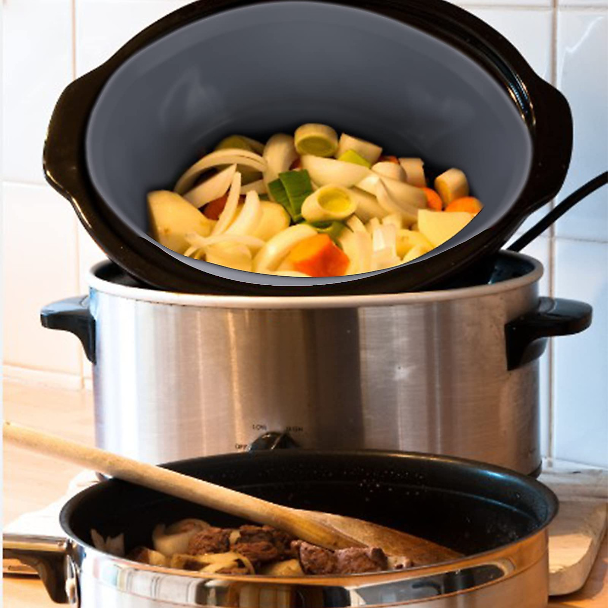 NANSIKE Silicone Crock Pot liner For 7 QT,BPA Free Non-slip Slow Cooker Liners With Food-Grade Silicone Heat Resistant to 450 F,Anti-scratch Reusable Oval Crock Pot Liner, Dishwasher Safe