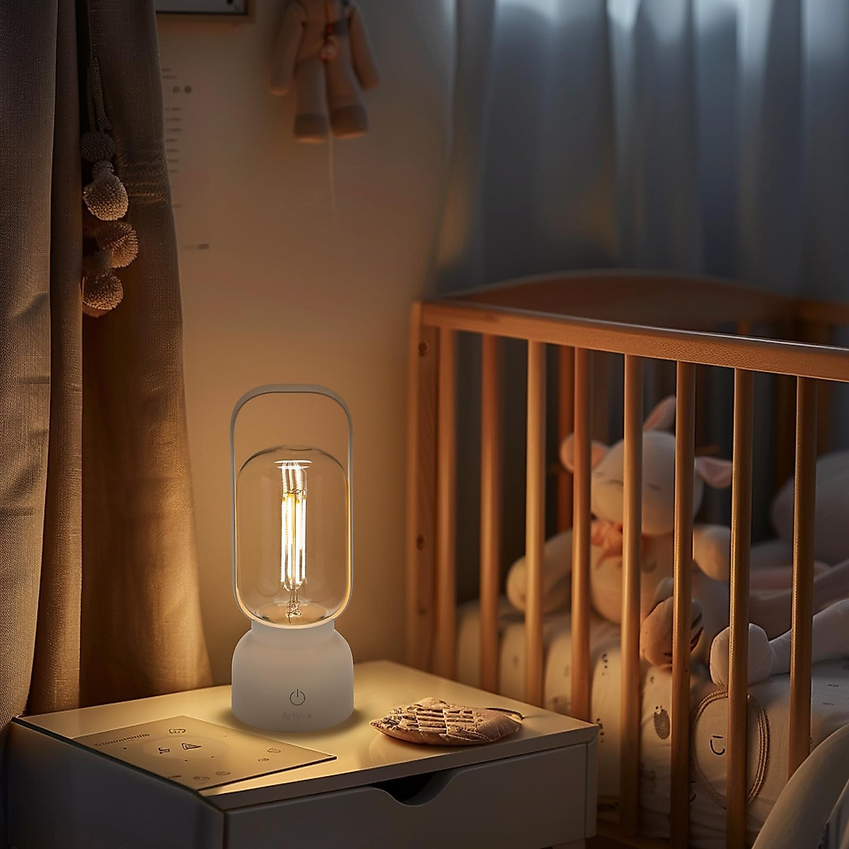 ArtiN-X Retro Cordless Lantern Table Lamp, 40 Hours Long Lasting Dimming Night Light, Small Rechargeable Battery Operated Light for Cruise Nightstand Travel Camping Nightstand, Decoration, Gift- White