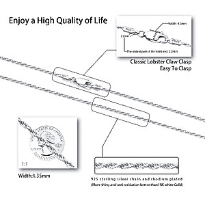 Jewlpire Diamond Cut 925 Sterling Silver Chain Rope Chain Italian Silver Necklace Chain for Women Men Super Shiny Durable 1.35mm Size 18 Inch