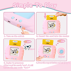 Talking Flash Cards Learning Toys for Toddlers Ages 2 3 4 5 6 Year Old Boys Girls Speech Therapy Toy Autism Toys Educational Preschool Toy Baby Flashcard 224 Sight Words Birthday Gift for Kids (Pink)