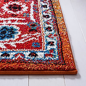 SAFAVIEH Vintage Hamadan Collection Area Rug - 9' x 12', Red & Blue, Traditional Oriental Medallion Design, Non-Shedding & Easy Care, Ideal for High Traffic Areas in Living Room, Bedroom (VTH262Q)