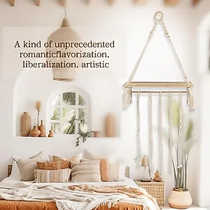 BAMFOX Hanging Wall Shelves,Swing Rope Floating Shelf,Bohemian Chic Macrame Window Storage Shelves for Living Room/Bedroom/Bathroom Decor