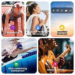 Pautios Smart Watch, Swimming Waterproof Fitness Tracker with Heart Rate, SpO2 and Sleep Monitor, 44mm Fitness Watch for Women Men, Step Calories Tracker, Smartwatch Compatible with iOS Android Phones