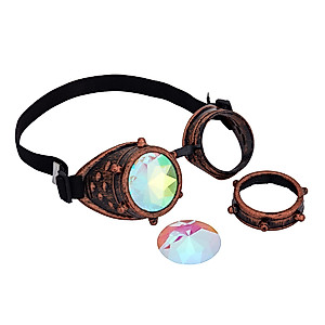 FUTATA Spiked Retro Kaleidoscope Glasses Crystal Rainbow Steampunk Goggles Welding Style Goggles Cosplay Punk Goggles