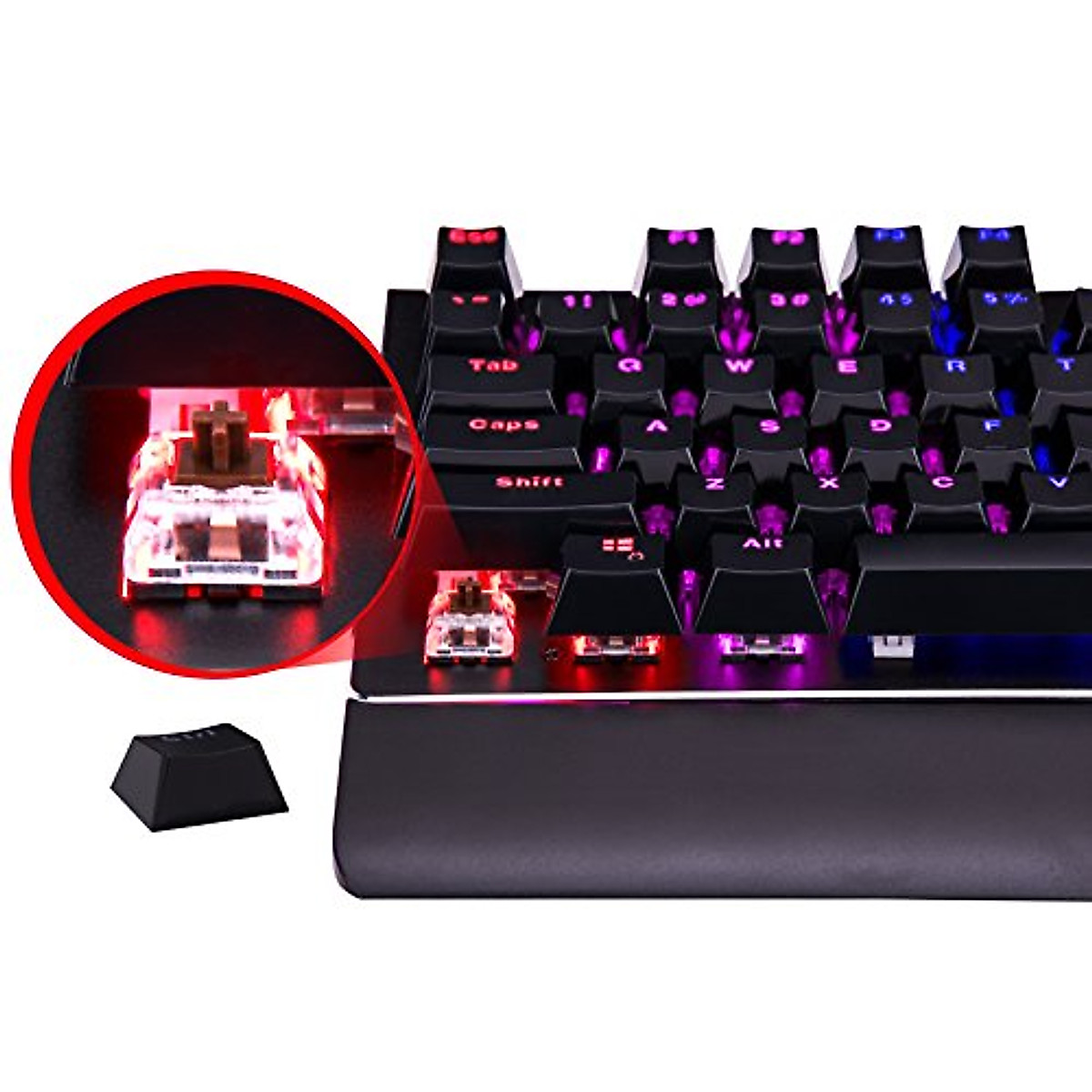 Rosewill Mechanical Gaming Keyboard, RGB Backlit Clicky Computer Mechanical Keyboard for PC, Laptop, Mac, Rainbow LED Modes with Side Backlight & Software Suite for Customization – Brown Switch