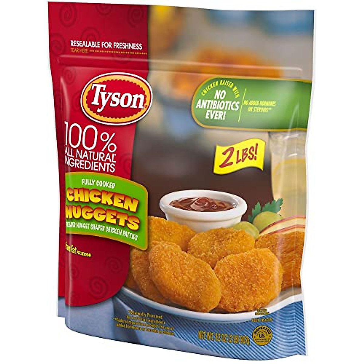 Tyson Fully Cooked Breaded Nugget Shaped Chicken Patty, 2 Pound -- 12 per case.