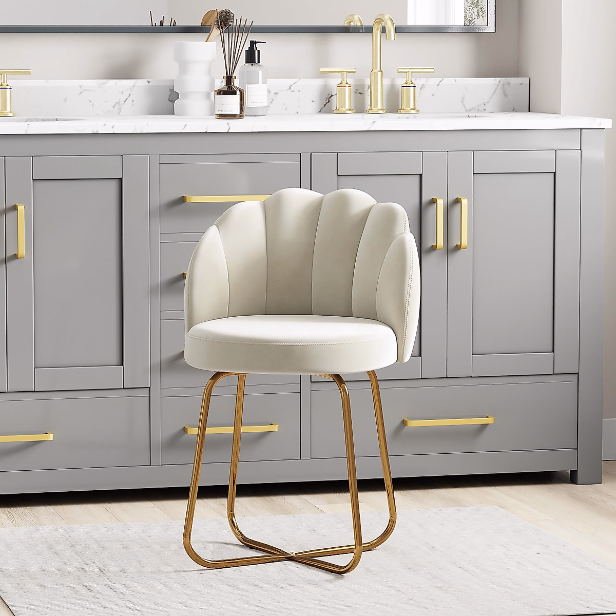 Hillsdale Catalina Vanity Stool for Make-up Rooms and Bathrooms, White