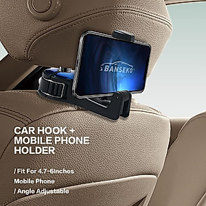 Rsept 2 Pack Car Hook,2 in 1 adjustable Car Seat Hooks Multi-Function with Phone Holder,360° Rotation Headrest Hooks Car Seat Storage Organizer,Car Back Seat Headrest Hanger Holder Hook (Blue)