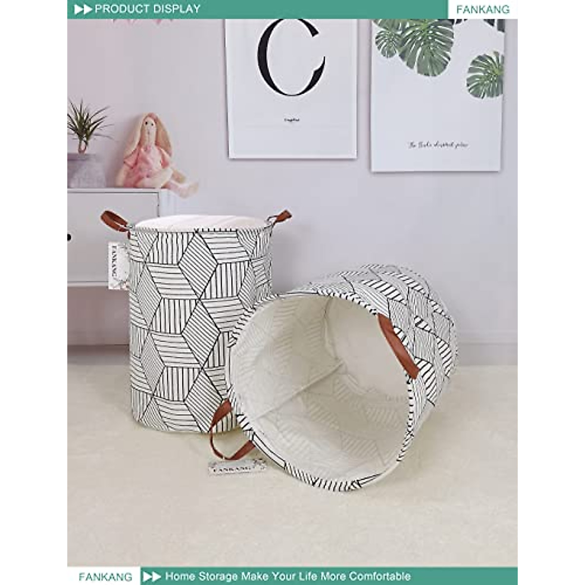 FANKANG 2 Packs Round Storage Basket Bins Collapsible Fabric Shelf Organizer for Storing Makeup, Baby Toys,Books, Office Supplies, etc（2-White Magic Cube）