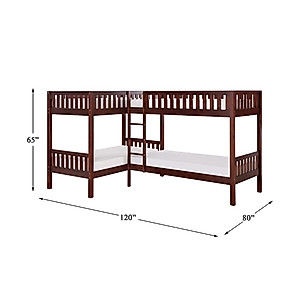 Lexicon Rowe Transitional Wood Corner Bunk Bed in Dark Cherry