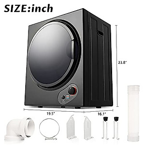 SDOROS Compact Laundry Dryer Portable Laundry Dryer Stainless Steel Clothes Dryers for Home, Dorm, Apartment and RV, Wall Mount Kit Included (5.5 lbs/1.5 cu.ft(Black))