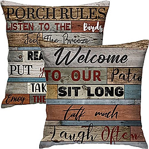 Porch Outdoor Pillows Set of 2,Decorative Porch Rules Outdoor Pillows Cover,Vintage Art Outdoor Cushion Covers,Patio Bench Cushions Cover for Bed Chair Sofa (Brown)