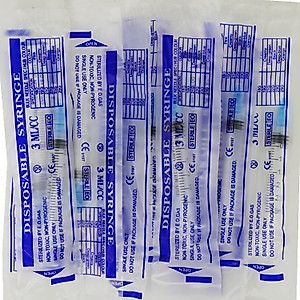 15 Pack 3ml 23Ga Plastic Syringe with Measurement for Scientific Labs and Industrial Dispensing, Disposable Individually Wrapped (15, 3ml-23Ga)