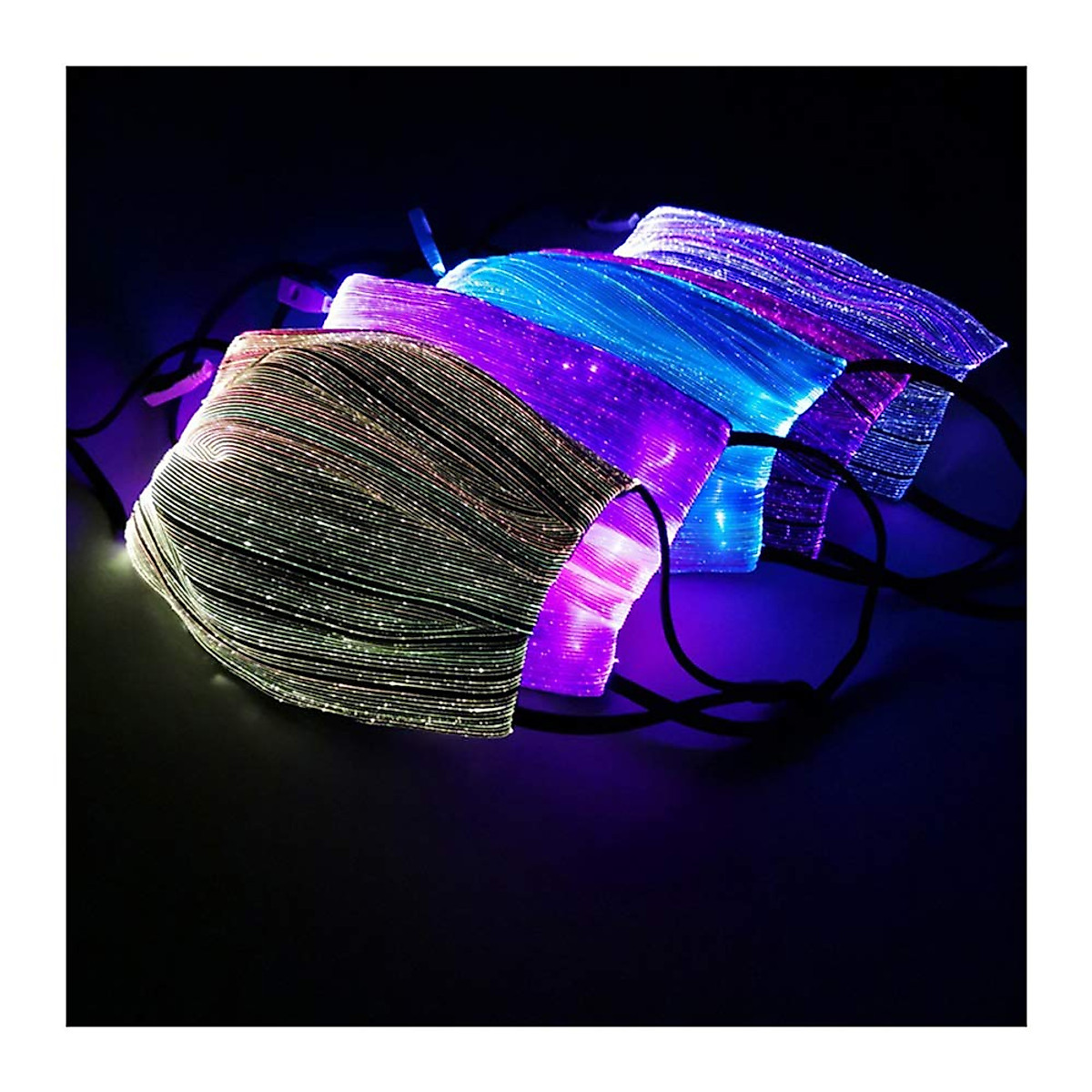 MJ LED Light up Face Mask 7 Color Lights USB Rechargeable Glowing Luminous Mask for Party Festival Dancing Rave Masquerade(White)