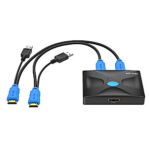 MT-VIKI KVM Switch HDMI 2 Port, 4K@30Hz KVM Switch 2 Computers 1 Monitor +3 USB 2.0 Devices+2 KVM Cables