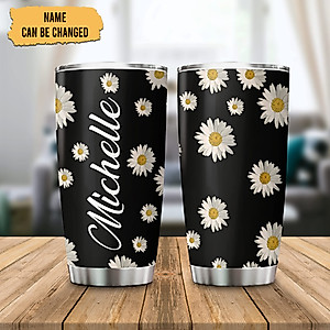 Hyturtle Personalized Gifts For Daisy Flower Lover - Birthday Christmas - White Daisy Flower Print Custom Name Stainless Steel Tumbler 20oz With Straw Lid - Gifts For Her Women Girl Daughter Friend