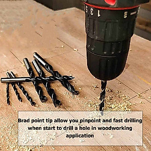 YUENTOEN Brad Point Drill Bit, 8Pcs Carbon Steel Sharp 3-10mm Spiral Twist Wood Drill Bits Set with Storage Bag Power Drill Accessories for Woodworking, Softwood