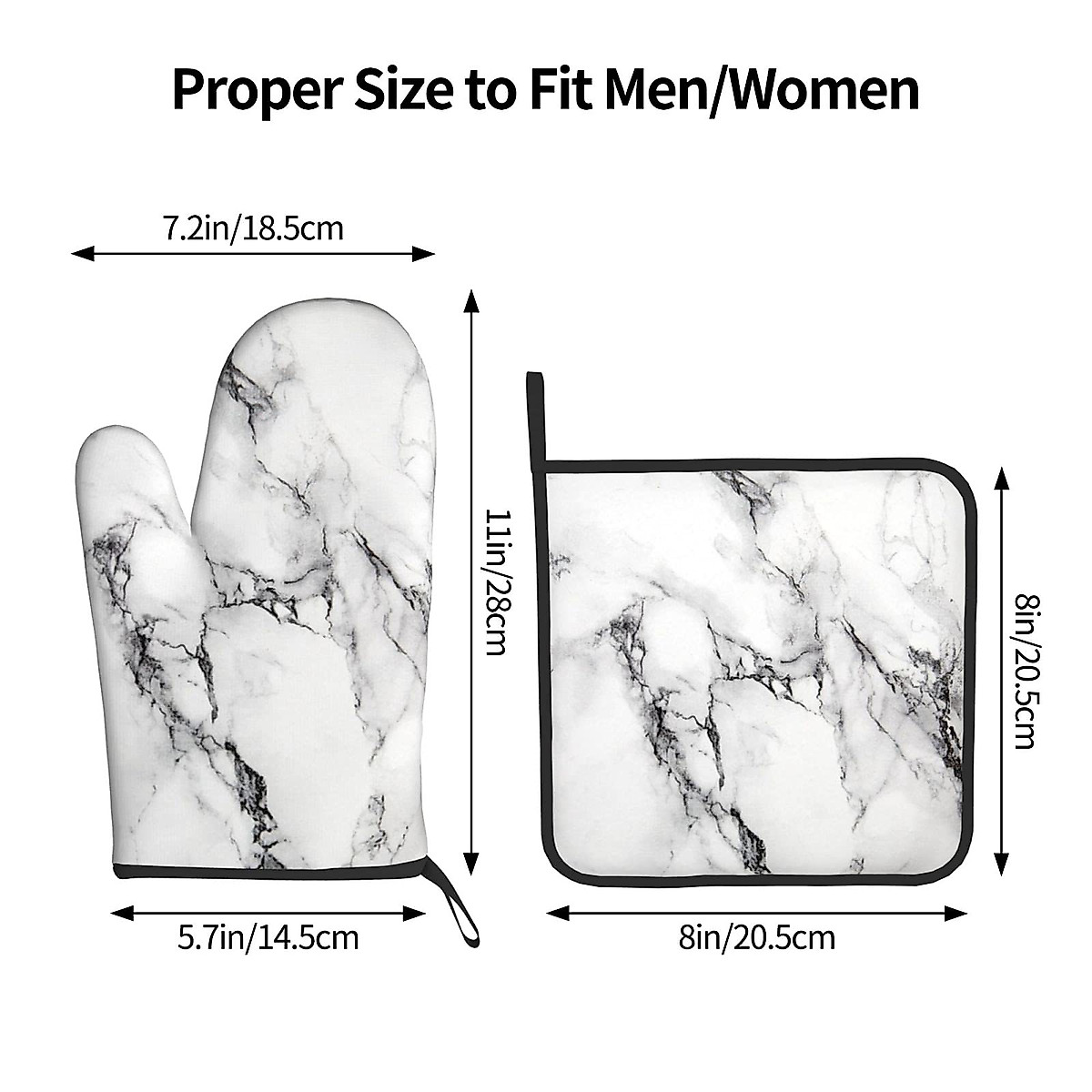 Simple White Marble Stone Funny Oven Mitt and Pot Holders Set Heat Resistant for Kitchen Cooking Baking Grilling Waterproof Non-Slip Thick Oven Gloves