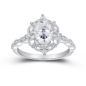 Frayerr Vintage Floral Setting Ring - 1.50 Carat Brilliant Oval Cut Created Moissanite Ring - 925 Sterling Silver Moissanite Accents Ring - Milgrain Classic Design Ring - Handcrafted Women Ring (7)