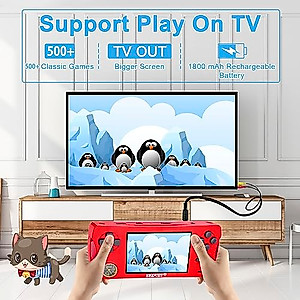 Retro Handheld Game Console: Preloaded 500 Kids Videojuegos Gamepad Arcade Video Games Nostalgia Stick for TV 32G Portable 3.5 Inch Rechargeable Classic Toys Travel Birthday Boys (Red)