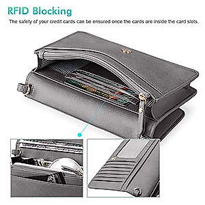 nuoku Women Small Crossbody Bag Cellphone Purse Wallet with RFID Card Slots 2 Straps Wristlet, Grey Bag