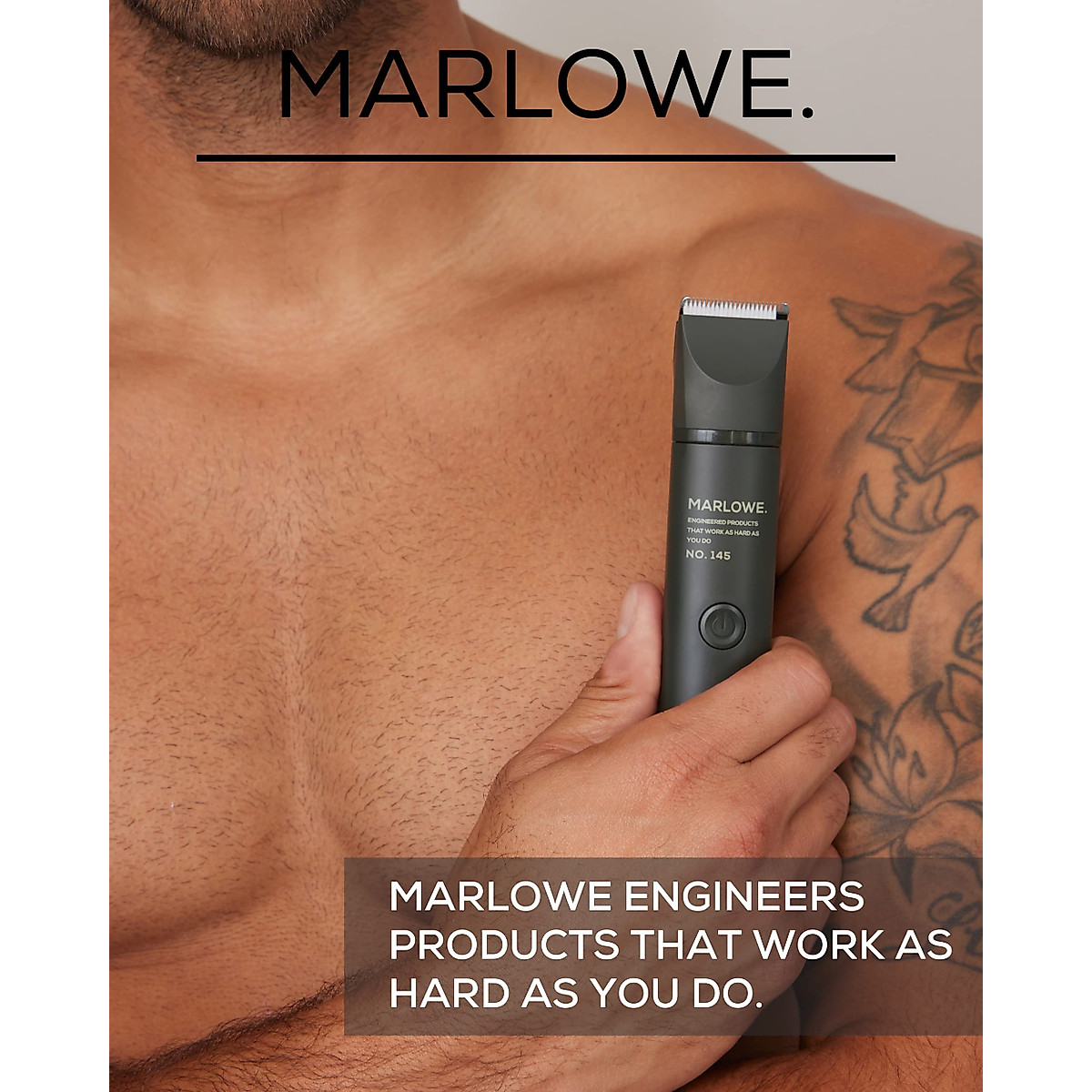 MARLOWE. No. 145 Body Hair Trimmer for Men, Forest Black, Lightweight Waterproof Personal Groomer, Ceramic Blades, Adjustable Comb Lengths & Rechargeable Battery for Head to Toe Male Grooming