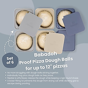 Babadoh Pizza Dough Proofing Silicone Containers with Lids | Pizza Making Accessories | Set of 6 | Multi Blue (2 Dough, 2 Smoke, 2 Steel) | Original Size (make 12" Pizzas)