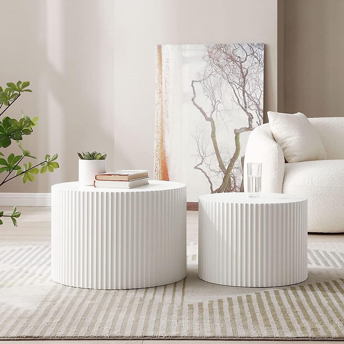 WEALTHOME Nesting Coffee Table Set of 2, Modern Nesting Round Coffee Table Accent End Table Side Table for Living Room Apartment