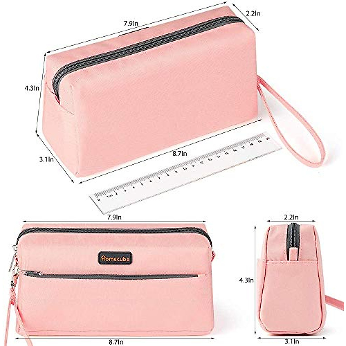 Homecube Pencil Case Cosmetic Bag Student Stationery Pouch Bag Office Storage Organizer for Girl Boy Women Men - Pink
